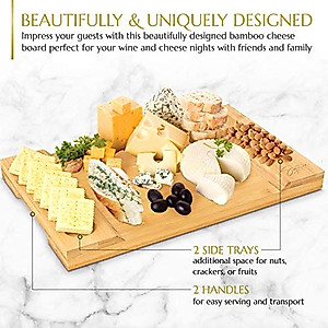 Signature Living Large Bamboo Cheese Board Charcuterie Board (16" x 10" x 1.2") Beautiful Serving Platter for Cheese, Crackers, Meat, Fruit - Durable Wooden Charcuterie Serving Board