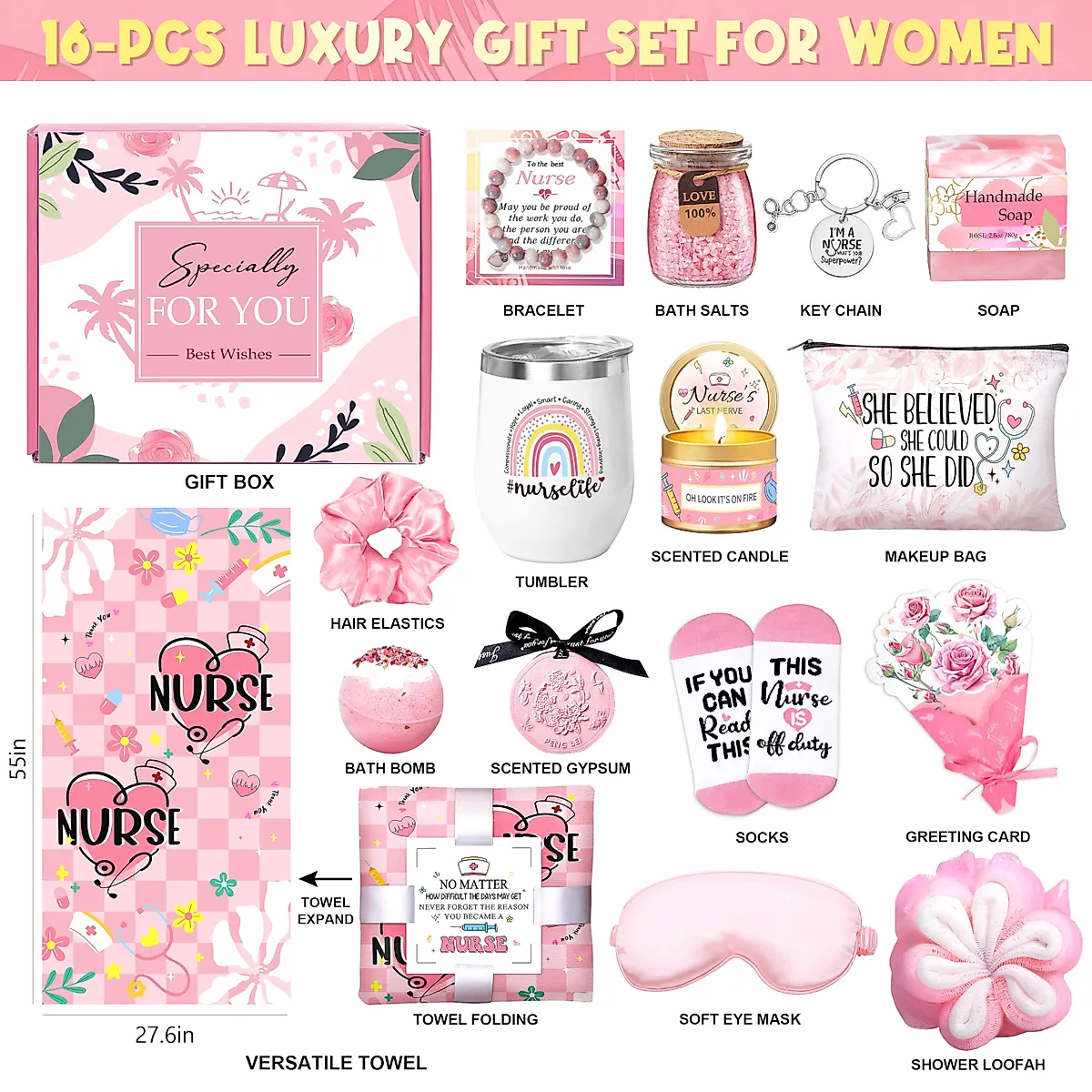 Nurse Gifts for Women, Nurses Day 2025 Gift, Nurses Week Gift Nurse Appreciation Gifts Set, Get Well Soon Care Package Relaxing Spa Gifts Set, Thank You Gifts Box for Nursing, RN, Nur se Practitioner