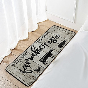 Emelivor Farmhouse Kitchen Rug Floor Mat Welcome Washable Pig Rooster Cow Kitchen Mats for Floor Comfort Mat for Rustic Decor 39 x 20 Inch