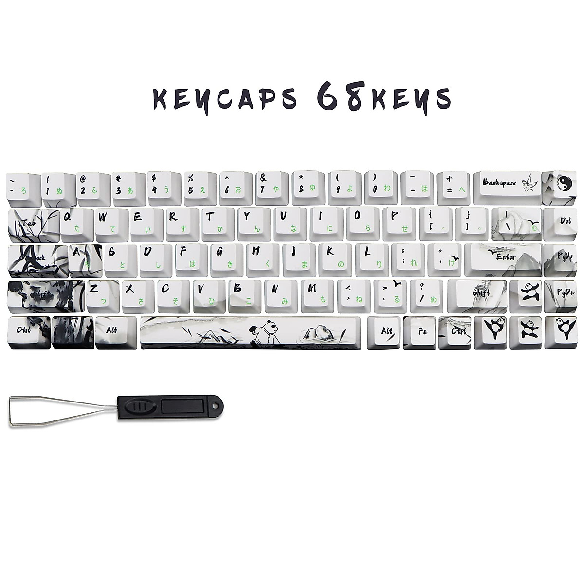 MOLGRIA Keycaps 71 Set Ink Panda for 71 64 61 Keys Keyboard, Custom PBT OEM Profile Key Caps with Keycap Puller for Cherry MX Gateron Khail Switches 60 Percent Gaming Keyboard