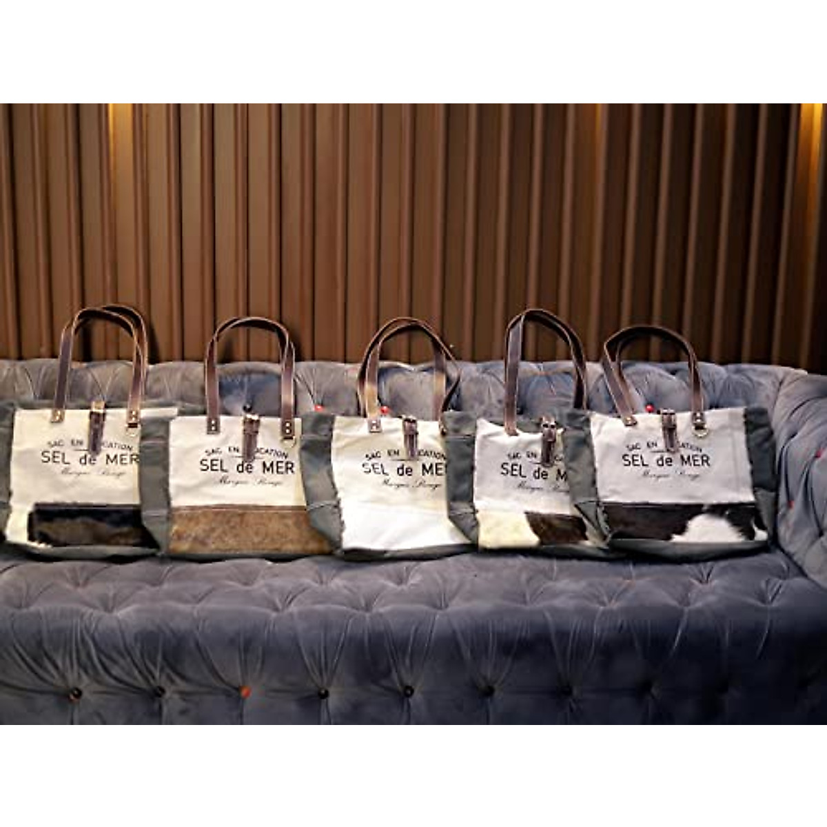 CLA Upcycle Canvas Bag, Handmade Canvas Bag With Leather, Canvas Tote Bag, Canvas Shoulder Bag, Canvas Handbag for Women (Brown Leather - Hair on)