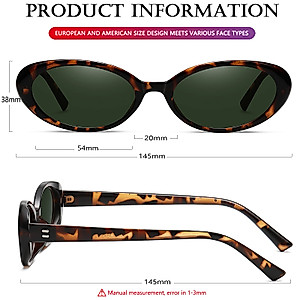 AIEYEZO Retro Oval Sunglasses for Women Fashion Small Oval Frame Sun Glasses 90s Vintage Style Shades (Black + Leopard/Green)