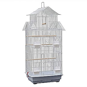 39" Bird Cage Pet Supplies Metal Cage with Open Play Top with Three Additional Toys White