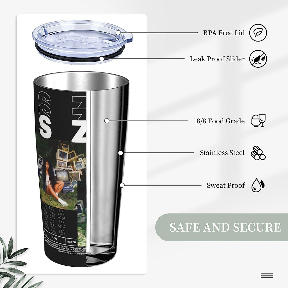 Zyxmconas SZAs Stainless Steel Insulated Tumbler Double Wall Travel Cup With Straw And Lid For Home Office Car 20 oz