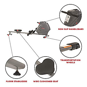Sunny Health & Fitness Compact Folding Magnetic Rowing Machine with LCD Monitor, Bottle Holder, 43 Inch Slide Rail, 285 LB Max Weight - Synergy Power Motion - SF-RW5801, Gray