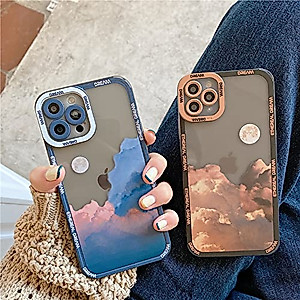 Tuokiou Upgrade Cloud Cute Phone Case for iPhone 13 Pro Max 5G Slim Fit Aesthetic Case Protective Soft TPU Shockproof Moon Case with Lens Protector for Apple iPhone 13 Pro Max 6.7 inch (Pink)