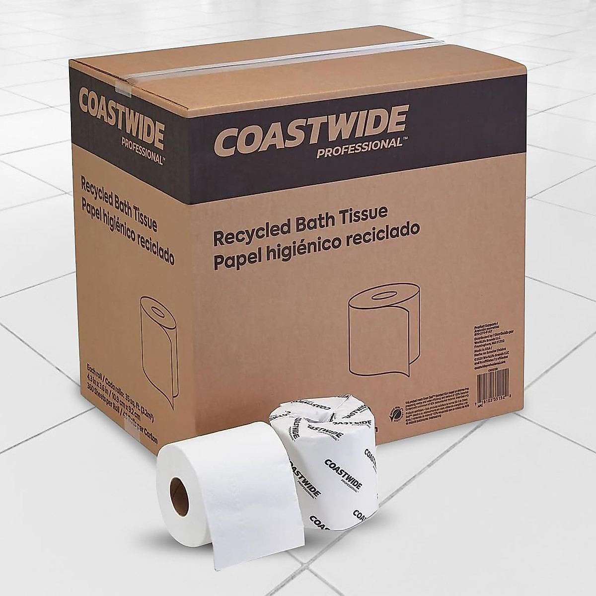 Coastwide Recycled Toilet Paper Rolls, 2-Ply, 350 Sheets Per Roll (48 Individually Wrapped Toilet Paper Rolls Per Carton)