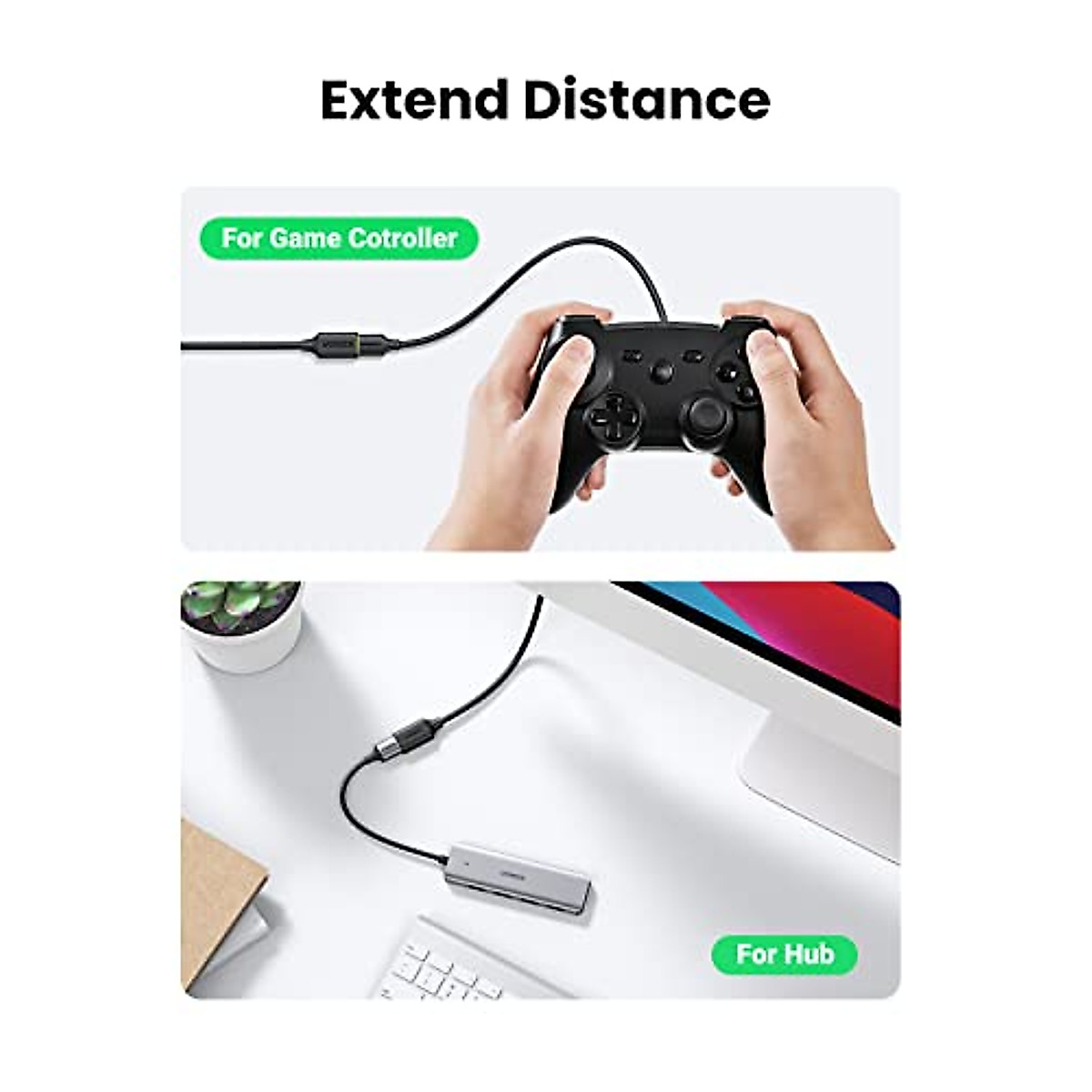 UGREEN USB Extender, USB 3.0 Extension Cable Male to Female USB Cable High-Speed Data Transfer Compatible with Webcam, Gamepad, USB Keyboard, Mouse, Flash Drive, Hard Drive, Oculus VR, Xbox 3 FT