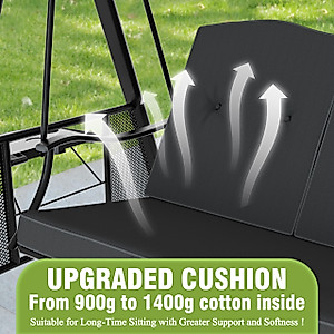 MUPATER Patio Porch Swing Chair, 3-Seat Outdoor Canopy Swing Glider with Stand and Cushion for Outside, Backyard and Deck, Grey