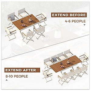 Grand patio 11-Piece Outdoor Dining Set, 10 Extra-Wide Foldable Chairs & 1 Extendable Table, UV-Resistant Mesh Patio Furniture Set, Wood Grain Tabletop for Garden, Yard and Terrace, Apricot