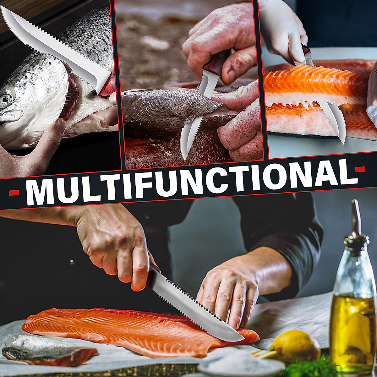 TAN REN 5 inch Fillet Knife and 8 Inch Boning Knife for Filleting and Boning, Brisket Knife with Sheath, Bait Knife Saltwater with Sheath