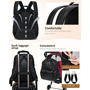 Leather Baby Diaper Bag Backpack with Portable Travel Changing Pad Girl Boy, Large Dad Black Diaper Bags Pacifier Case Stroller Straps, Baby Registry Search Shower Gifts Stuff Newborn Must Haves