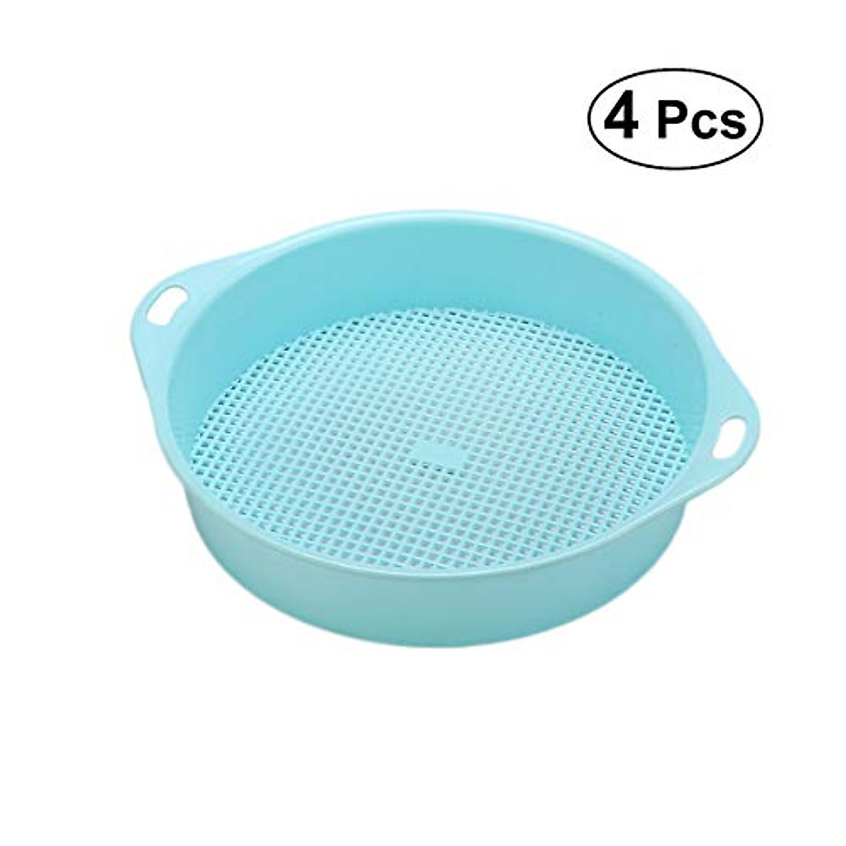 Yardwe Garden Sieve，4PCS Plastic Mesh Soil Sieve Mesh Screen with Handle, Sifting Pan for Home Plant Gardening Round Shaped(Blue)