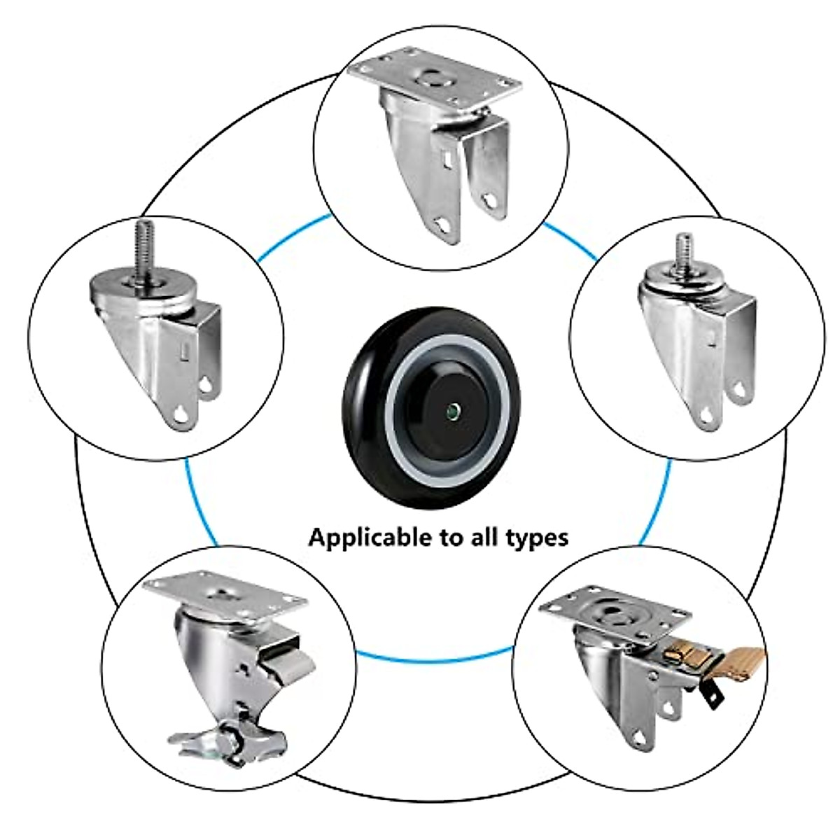 NINOSO 5" Wheels for Cart, 5/16" Axle Polyurethane Shopping Cart Wheels Replacement Casters 1400lbs Total Capacity