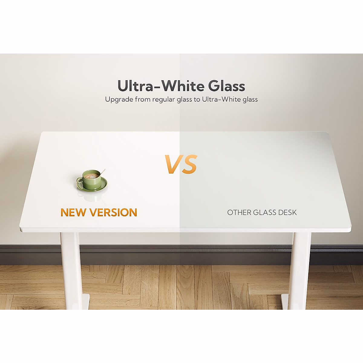 Claiks Glass Standing Desk, Small Electric Standing Desk Adjustable Height, 40 Inch Adjustable Stand Up Desk, Quick Install Home Office Computer Desk, Super White