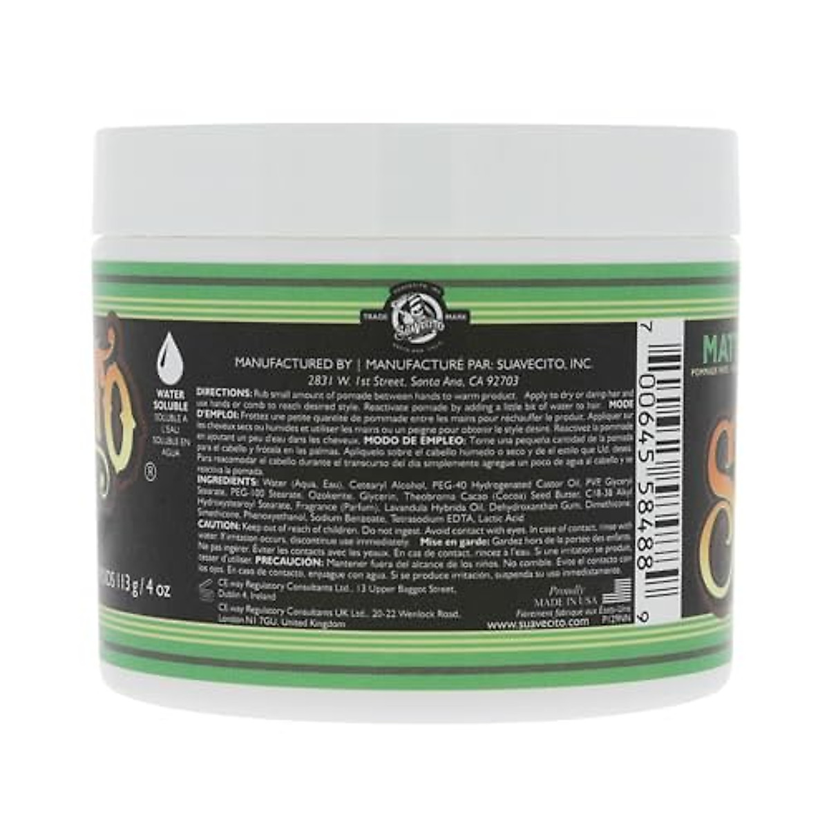 Suavecito Pomade Matte (No Shine) Formula 4 oz, 1 Pack - Medium Hold Hair Pomade For Men - Matte Hair Paste For Natural Texture Hairstyles