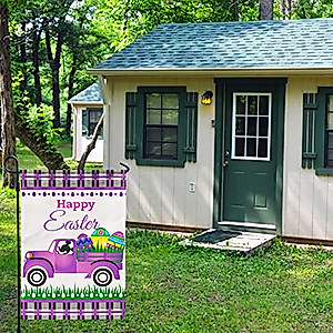 Waketree Happy Easter Garden Flag, Easter Yard Decorations Flag 12x18 Verticle Burlap Double Sided Decor for Home Outdoor/Outside Hanging