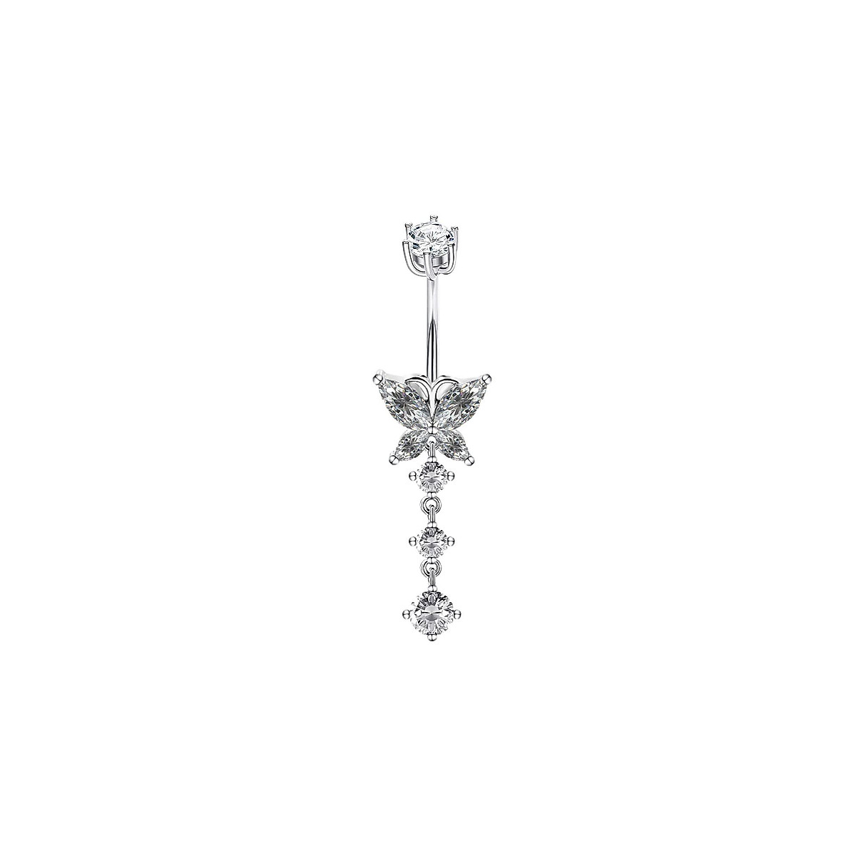 Musegetes Sterling Silver Belly Button Rings, Real 925 Sterling Silver, Butterfly CZ Belly Rings, 14G Navel Piercing Rings, High Polished Smooth Surface, Sterling Silver, cubic zirconia