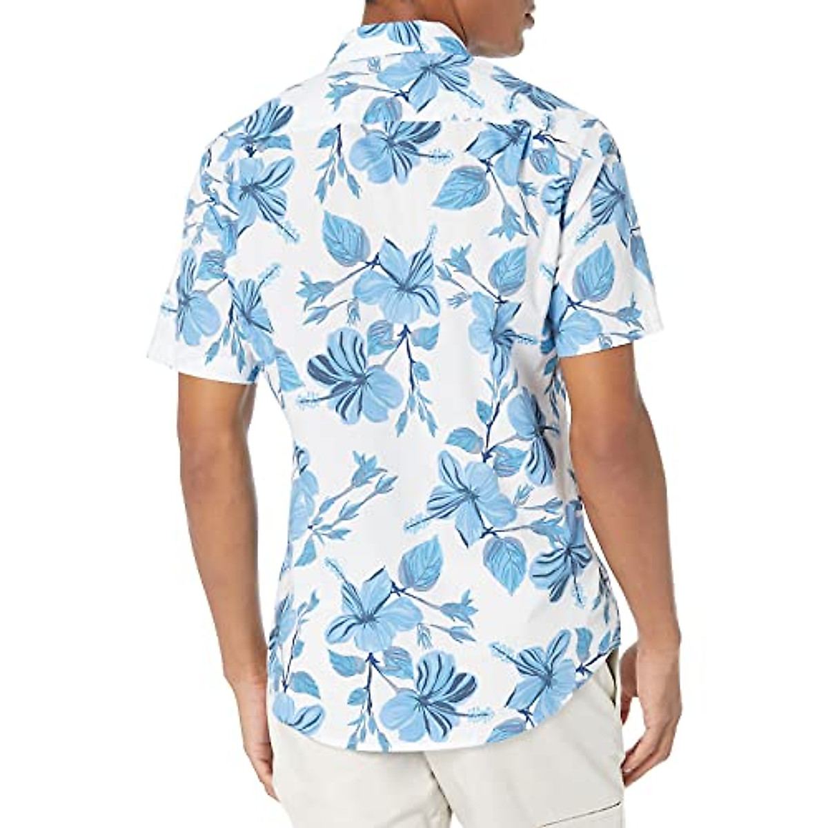 Amazon Essentials Men's Slim-Fit Short-Sleeve Print Shirt, Blue Floral Print, Small