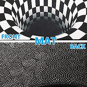 YAOC 3D Halloween Carpet Vortex Optical Illusion Rug Round Carpet Clown Doormat for Lvining Bedroom, Black White Plaid Round Rugs 3D Visual Optical Floor Mat (F-6)