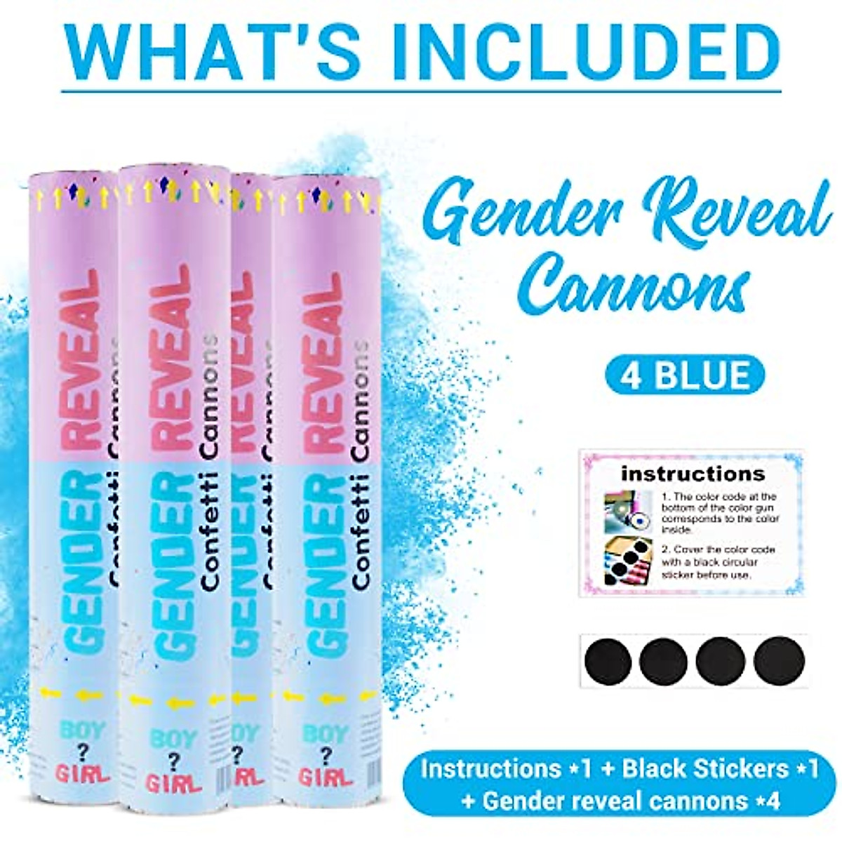 Gender Reveal Party Supplies Confetti Cannons 4-piece Pack (4 Blue) 12 inch