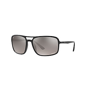 Ray-Ban RB4375 Rectangular Sunglasses, Matte Black/Polarized Grey Mirrored Grey Gradient, 60 mm