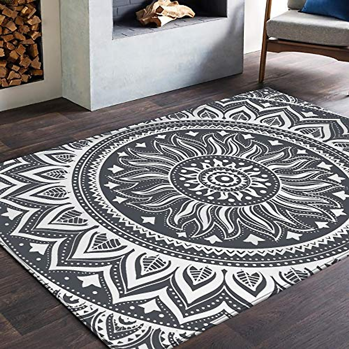 LEEVAN Area Rug Modern No-Shedding Non-Slip Machine Washable Indoor Rug Rectangle Living Room Bedroom Study Soft Carpet Floor Mat Home Decor (3 x 4 ft, Grey Mandala)