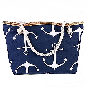 Large Canvas Tote Bag for Women,bolso shopper de lona Beach Tote Bags,Top Zip Tote with Inner Pocket for Travel,Working,Shopping, Blue, One Size