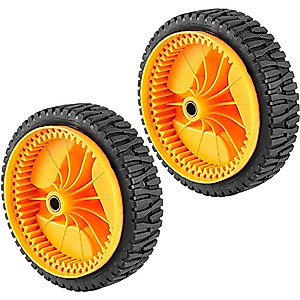 MAHIONG 2 Pack 8 Inch Mower Front Drive Lawn Mower Wheels, Flat Free Rubber Tire with 1/2 Axle, Rubber Replacement Wheels for Garden Lawn Mower