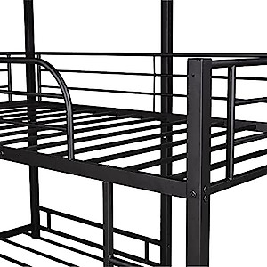 ATH-S Metal Bunk Bed with Desk, Twin Over Twin Over Full Bunk Beds, L-Shaped Metal Triple Twin Over Full Bunk Bed Teens Adult, Black with Desk (Color : Black)