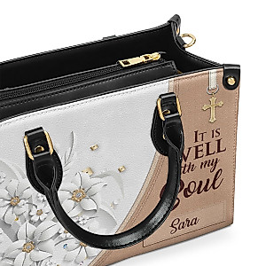 Jesuspirit Personalized Leather Handbags For Women - It Is Well With My Soul Religious Bag, Bible Bags - Christian Gifts Jesus Stuff For Women - Church Bag, Bible Purse Medium Size
