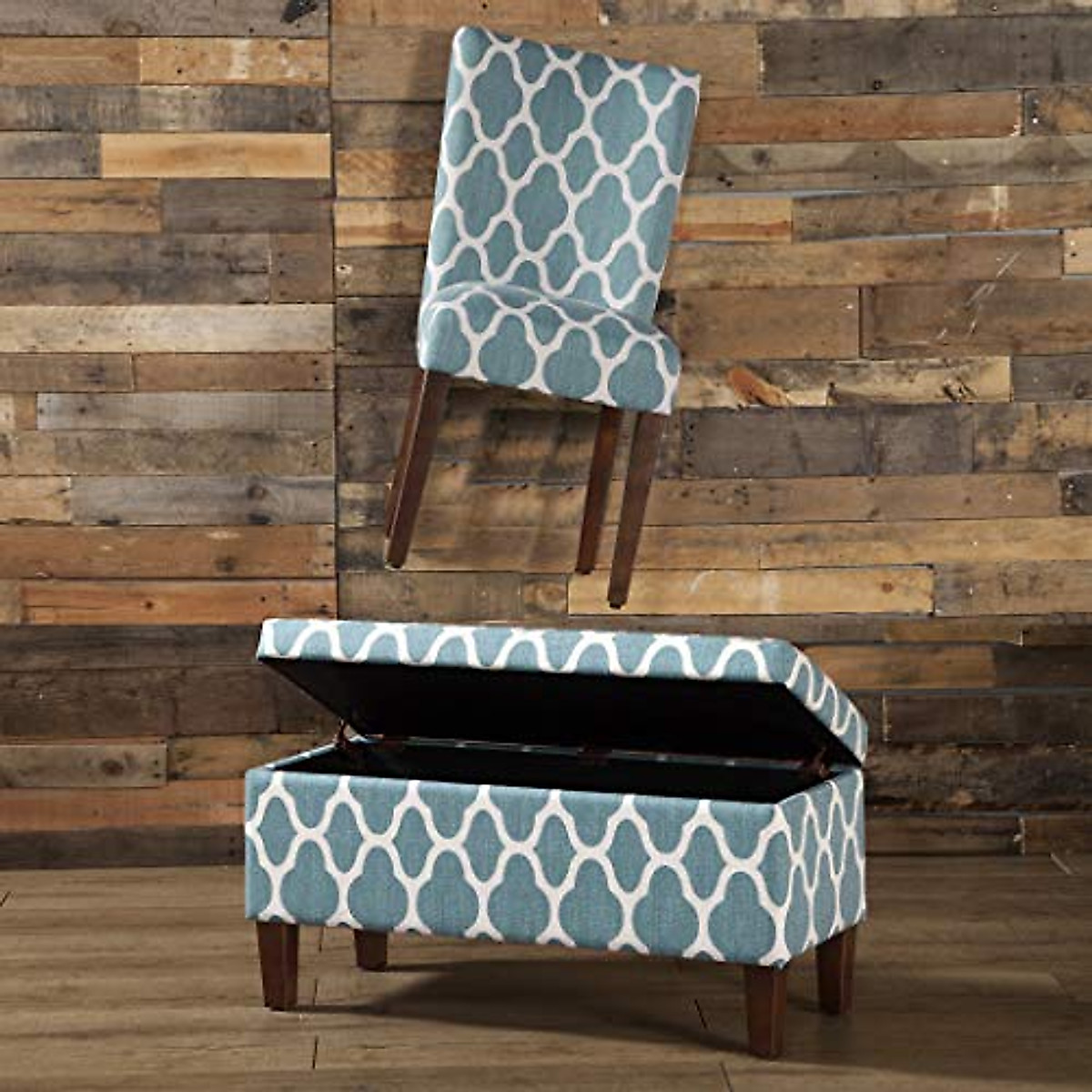 HomePop Parsons Classic Upholstered Accent Dining Chair, Set of 2, Teal and Cream Geometric