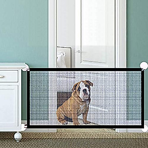 Hoomall Magic Foldable Gate for Dogs Cats, Portable Pet Gate Dog Mesh Gate Guard Gate for Stairs, Outdoor and Doorways Pet Isolation Net Safety Fence Install Anywhere