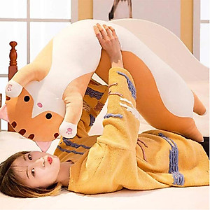 SNOWOLF Cute Cat Plush Long Body Pillow Cat Stuffed Animals Plushie Toy Soft Throw Sleeping Cotton Kitten Pillow Gift for Kids Girls (Gray, 19.7")