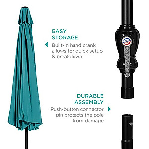 Best Choice Products 10ft Outdoor Steel Polyester Market Patio Umbrella w/Crank, Easy Push Button, Tilt, Table Compatible - Cerulean