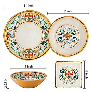 UPware 16-Piece Melamine Dinnerware Set, Includes Dinner Plates, Salad Plates, Dessert Plates, Bowls, Service for 4. (Tuscany)