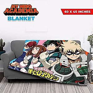 JUST FUNKY My Hero Academia Class 1-A Fleece Throw Blanket | 45 x 60 Inches - A Plus Ultra Gift for Fans - Comfy and Warm Featuring Deku, All Might & More - Great for Home, Travel, and Gifting