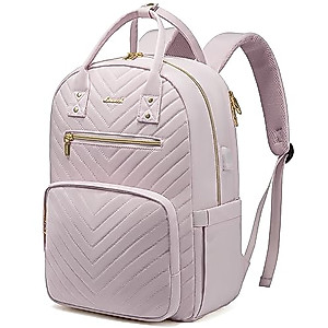 LOVEVOOK Laptop Backpack for Women, Large Capacity Travel Backpack with Luggage Strap, Stylish Women Backpack with USB Port, Quilted Work Backpack for College Business 15.6 Inch, Light Dusty Pink