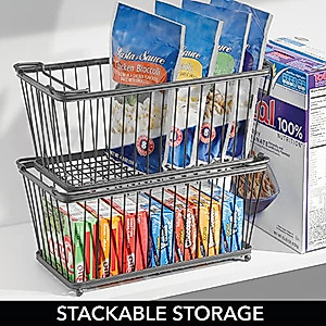 mDesign Household Stackable Metal Wire Storage Organizer Bin Basket with Built-In Handles for Kitchen Cabinets, Pantry, Closets, Bedrooms, Bathrooms - 12.5" Wide, 3 Pack - Graphite Gray