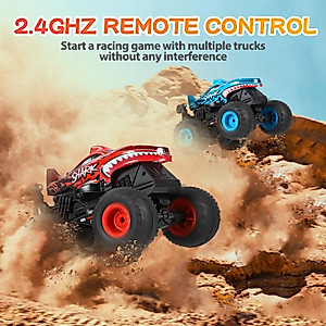 DYODYORC Remote Control Car, 2.4Ghz All Terrain Shark Monster Truck Toys, RC Truck with Music, 3 Lighting Effects, 360 Stunt Capable, All Included Ready to Run, Toy Gifts for Boys and Girls (Blue)