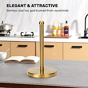 Paper Towel Holder Stand with Sturdy Base Fits Standard and Jumbo Sized Paper Towel, Paper Towel Holder Countertop (Gold)