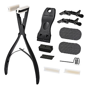 Gomake Tape in Hair Extension Tools Kit with Flat Surface Stainless Steel Tape in Hair Extensions Sealing Clamp Plier,Tape Remover Scraper Tool,Hair Clips, Human Hair Extensions Styling Tools-Black