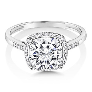 Gem Stone King 10K White Gold Cushion Cut 8MM Gemstone Birthstone and Accent Diamonds Halo Engagement Ring For Women | Wedding Anniversary Promise Ring For Women | Available In Size 5, 6, 7, 8, 9