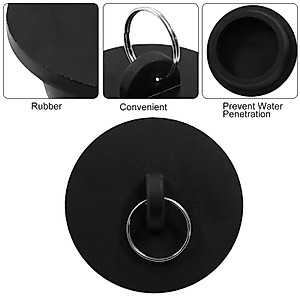 Cionyce 4 Pack Sink Bathtub Plug Rubber Sink Stopper Black Bath Tub Drain Stoppers with Pull Ring for Kitchen, Bathtub,Laundry Sink(Black)