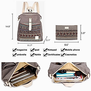 Backpack Purse Set Women Ladies Fashion Casual Lightweight Shoulder Bag Wallet Travel Daypack (Gray with Wallet)