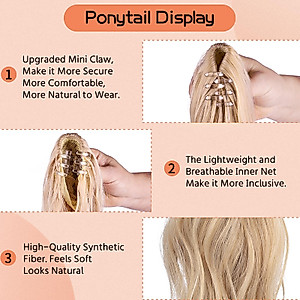 LOMMEL Ponytail Extension Claw Clip Ponytail Extension for Women 20 Inch Long Wavy Ponytail Extensions Synthetic Ponytail Hairpiece Natural Soft Daily Use (18/613)