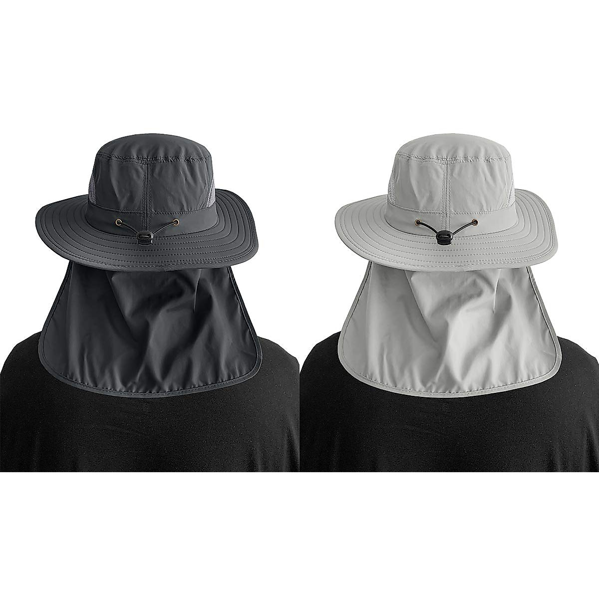 IYEBRAO 2 Pack Mens Sun Protection Hat with Neck Flap for Fishing Hiking Garden Work(Dark Grey＆light Grey)