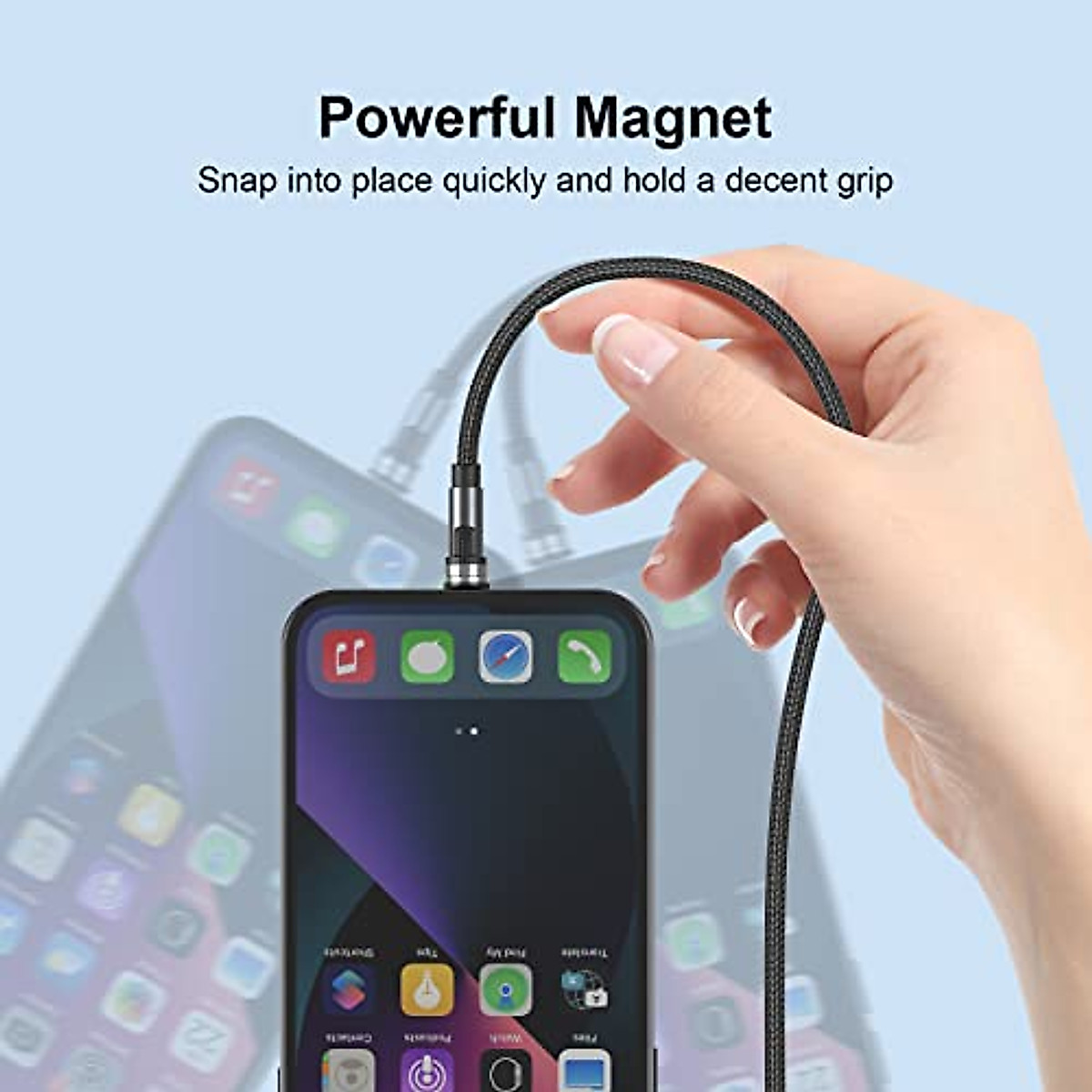 N. NETDOT NetDot 540°Rotation 3in1 Magnetic Charging Cable, 6.6ft 3 Pack Gen15 Magnetic Phone Charger and Magnetic Charger for Micro USB, USB-C/Type C and i-Product, 3in1 Black