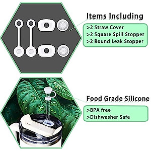 Silicone Spill Stopper for Stanley Tumbler 2.0 40oz 30oz Stanley Cup Accessories Anti-Dust Leak Stopper Set of 9 Including Straw Cover, Square Spill Stopper, Round Leak Stopper, Straw & Cleaning Brush