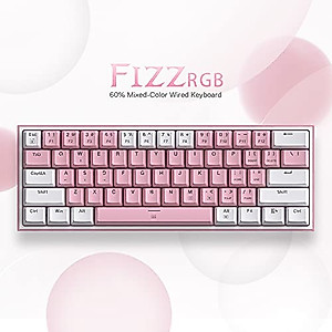 Redragon K617 Fizz 60% Wired RGB Gaming Keyboard, 61 Keys Compact Mechanical Keyboard w/White and Pink Color Keycaps, Linear Red Switch, Pro Driver/Software Supported